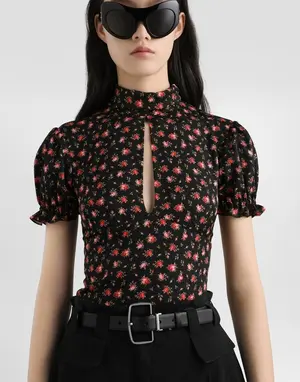 Dolce & Gabbana Small Rose-print Charmeuse Top Shirts And Tops