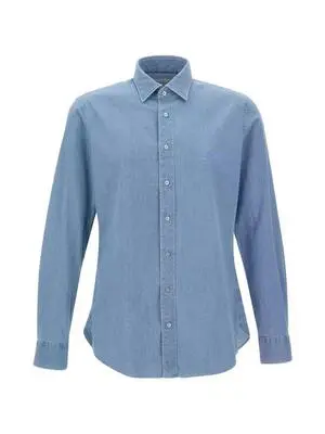 Michael Kors Logo-embroidered Slim-fit Cotton Shirt - Blue