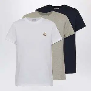 Moncler Pack Of Three Cotton T-shirts With Logo Patch - Multicolor