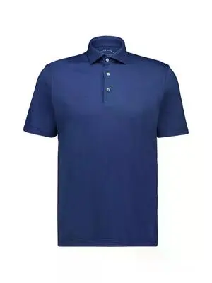 Fedeli Short-sleeve Knitted Polo Shirt - Blue