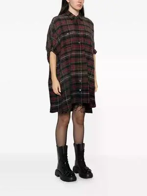 R13 Plaid Oversized Mini Shirtdress