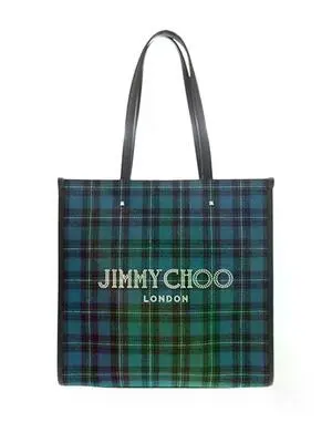 JIMMY CHOO 2015-2026 Wool Tartan North South Tote Bag - Blue