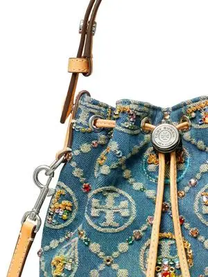 Tory Burch Mini Monogram-pattern Denim Bucket Bag