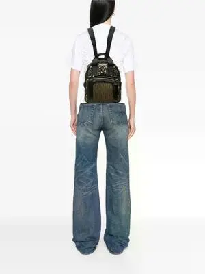 Miu Miu 2010-2026 Leather Trimmed Crystal Embellished Matelasse Nylon Backpack