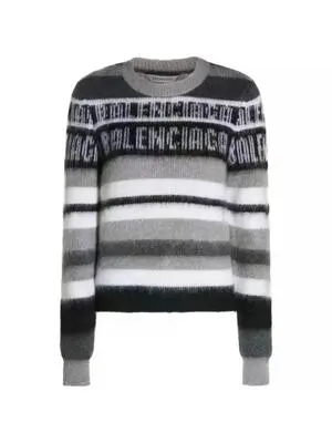 Balenciaga Logo-intarsia Striped Sweater - Grey