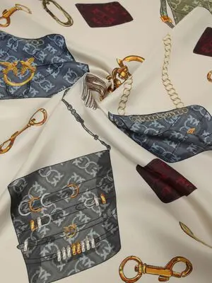 Pinko Love Birds Graphic Print Silk And Viscose Square Scarf