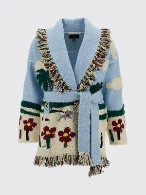 Alanui Jacquard Wool Blend Robe Cardigan With Belt And Fringed Edges