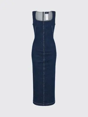 Sportmax Slim Fit Square-neck Sheath Midi Dress In Cotton Denim