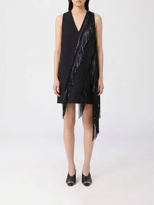 Sportmax Asymmetrical V-neck Fringed Mini Dress In Cotton