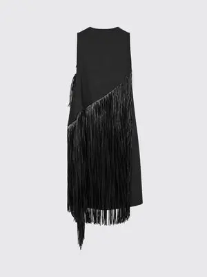 Sportmax Asymmetrical V-neck Fringed Mini Dress In Cotton