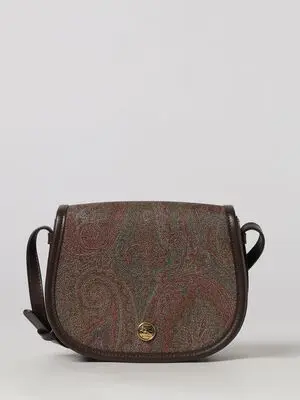Etro Mini Crossbody Bag In Coated Cotton With Paisley Print - Brown