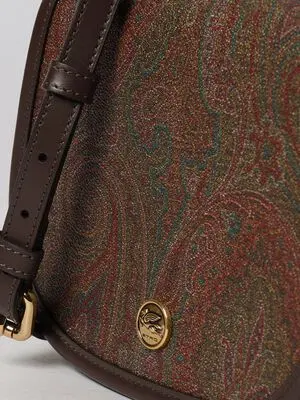Etro Mini Crossbody Bag In Coated Cotton With Paisley Print - Brown