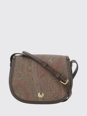 Etro Mini Crossbody Bag In Coated Cotton With Paisley Print - Brown