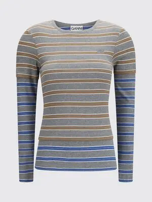 GANNI Striped Cotton Long-sleeved T-shirt With Embroidered Logo - Blue
