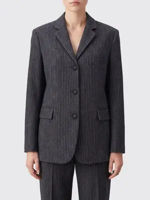GANNI Pinstripe Wool Single-breasted Blazer With Lapels - Charcoal