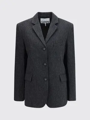 GANNI Pinstripe Wool Single-breasted Blazer With Lapels - Charcoal