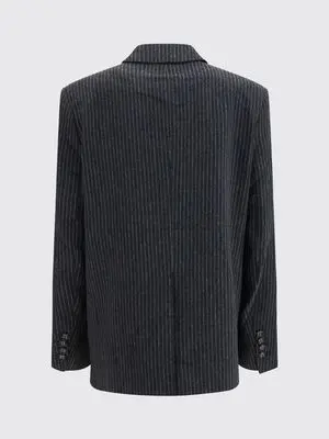 GANNI Pinstripe Wool Single-breasted Blazer With Lapels - Charcoal