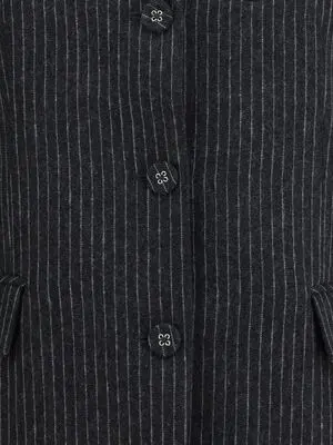 GANNI Pinstripe Wool Single-breasted Blazer With Lapels - Charcoal