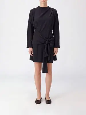 GANNI Long-sleeved Recycled Jersey Mini Dress With Tie Waist
