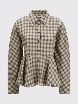 GANNI Long-sleeved Check Pattern Cotton Shirt - Grey