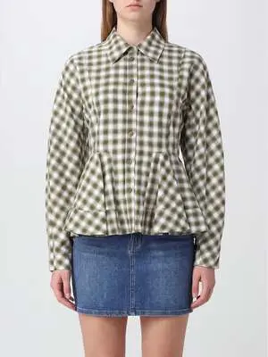 GANNI Long-sleeved Check Pattern Cotton Shirt - Multicolor