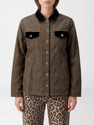 GANNI Neppy Check Cotton Shirt Jacket With Balloon Sleeves - Coffee