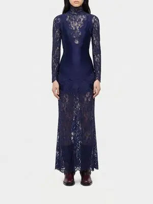 Rabanne Long-sleeved Satin And Lace High-neck Gown With Bow Detail