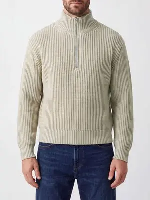 Camper Ribbed Wool Blend Half-zip High Neck Sweater