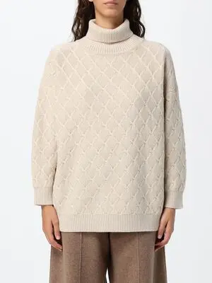 Max Mara Wool And Cashmere Turtleneck Sweater With Dropped Shoulders - Beige