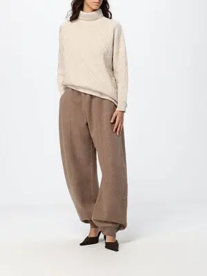 Max Mara Wool And Cashmere Turtleneck Sweater With Dropped Shoulders - Beige
