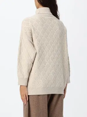 Max Mara Wool And Cashmere Turtleneck Sweater With Dropped Shoulders - Beige
