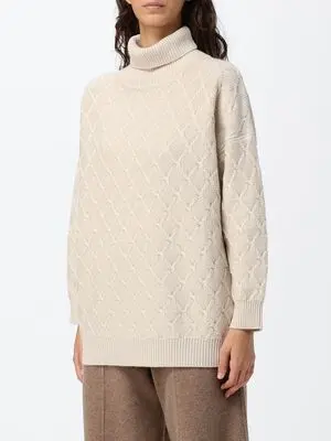 Max Mara Wool And Cashmere Turtleneck Sweater With Dropped Shoulders - Beige