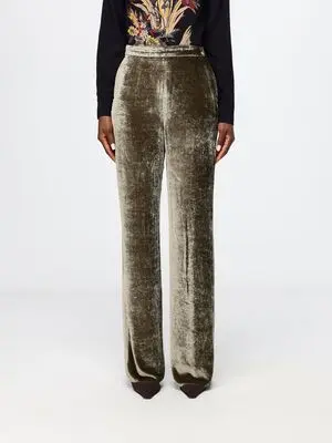 Etro Ethnic Print Silk Blend Palazzo Pants With A High Waist - Brown