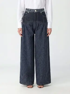 GANNI High-waisted Wide Leg Jeans In Patchwork Cotton Denim