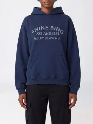 ANINE BING Cotton Hoodie With Contrast Logo And Kangaroo Pocket