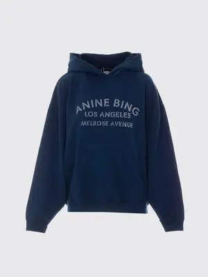 ANINE BING Cotton Hoodie With Contrast Logo And Kangaroo Pocket