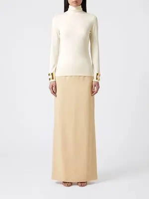 Elisabetta Franchi Long-sleeved Turtleneck Top In Jersey With An Asymmetric Hem