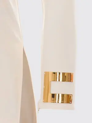 Elisabetta Franchi Long-sleeved Turtleneck Top In Jersey With An Asymmetric Hem