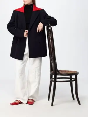 Loewe Wool Double-breasted Knee-length Coat With Sailor Collar
