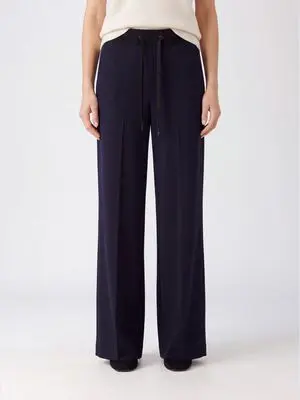 Elisabetta Franchi Wide-leg Knit Jogging Pants In Viscose With Drawstring - Blue