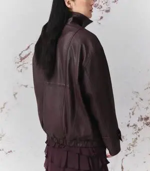 Marella Gathered Waist Leather Jacket