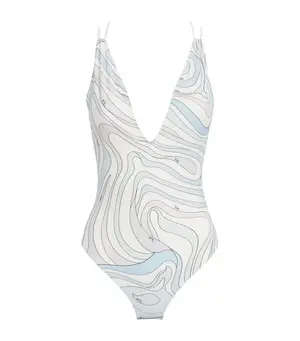 Emilio Pucci Marmo Print V-neck Swimsuit - Blue