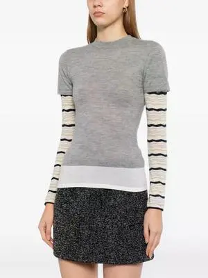 CUDDLEUP Layered-sleeve Fine-knit T-shirt