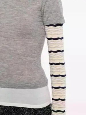 CUDDLEUP Layered-sleeve Fine-knit T-shirt