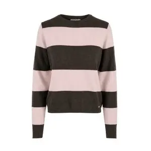 TIRILLM Sasha Basic Cashmere Pullover With Round Neck, Stripes In Mull Melange And Light Pink