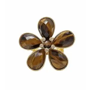 FARRA Flower Shaped Tiger-eye Stone Cocktail Ring - Brown