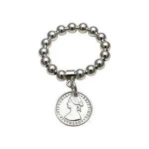 VON TRESKOW Two-strand Stretchy Ring With Mini Coin - Silver