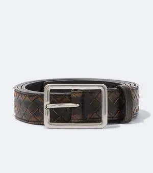 Bottega Veneta Intrecciato Leather Belt - Brown