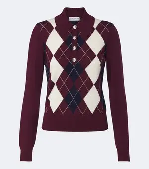 SELF-PORTRAIT Argyle Wool Polo Sweater - Multicoloured