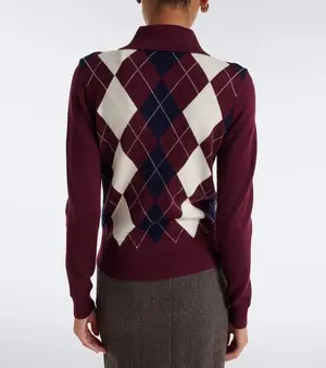SELF-PORTRAIT Argyle Wool Polo Sweater